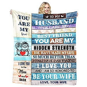 Gifts for Husband from Wife Throw Blanket Anniversary Christmas Personalized Gift for Him, Ultra Soft Fleece Blanket for Couch Travel 60'' x 50''