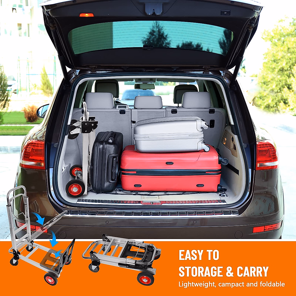 3 in 1 Aluminum Hand Truck Dolly Convertible Heavy Duty 460lbs Capacity Folding Hand Truck with 6'' Rubber Wheels and Telescoping Handles Multi-Position Hand Cart Dolly Platform