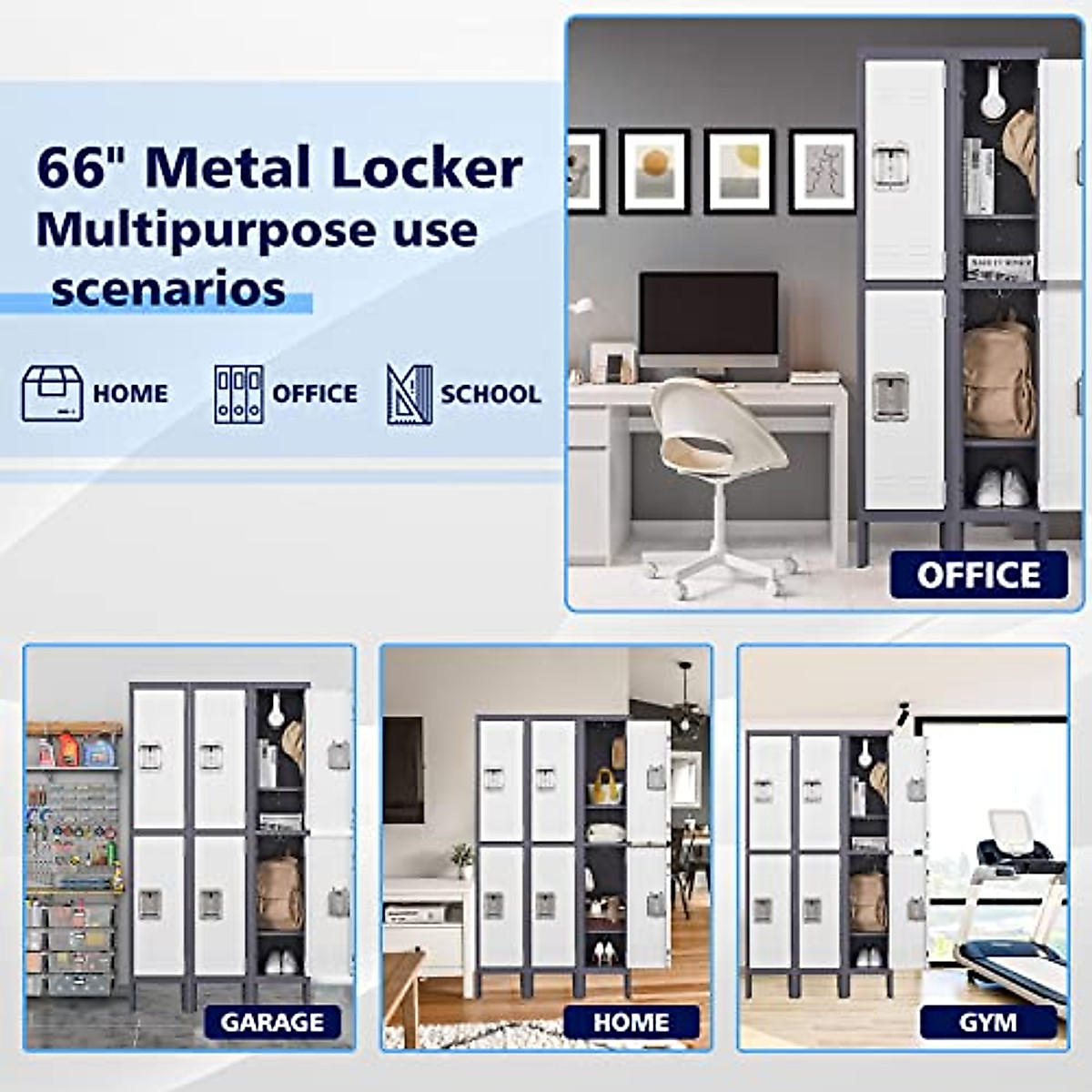 Letaya Locker,Employees Storage Metal Lockers 66" Lockable Steel Cabinet for School Gym Home Office Staff (2 Door)
