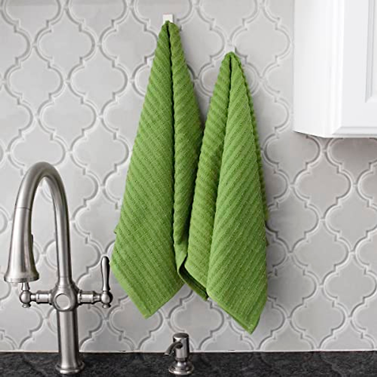 Ritz Royale Collection 100% Combed Terry Cotton, Highly Absorbent, Oversized Kitchen Towel Set, 28" x 18", 2-Pack, Solid, Cactus Green