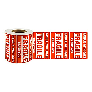 SJPACK 500 Fragile Stickers 1 Roll 2" x 3" Fragile - Handle with Care - Thank You Shipping Labels Stickers (500 Labels/Roll)