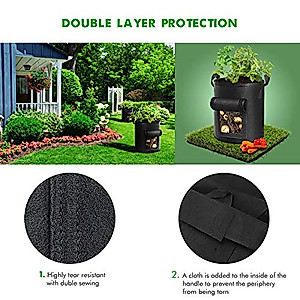 Cavisoo 5-Pack 10 Gallon Potato Grow Bags, Garden Planting Bag with Durable Handle, Thickened Nonwoven Fabric Pots for Tomato, Vegetable and Fruits