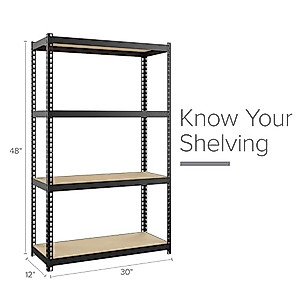 Space Solutions 1000 Riveted Steel Shelving 4-Shelf Unit, 12D x 30W x 48H, Black