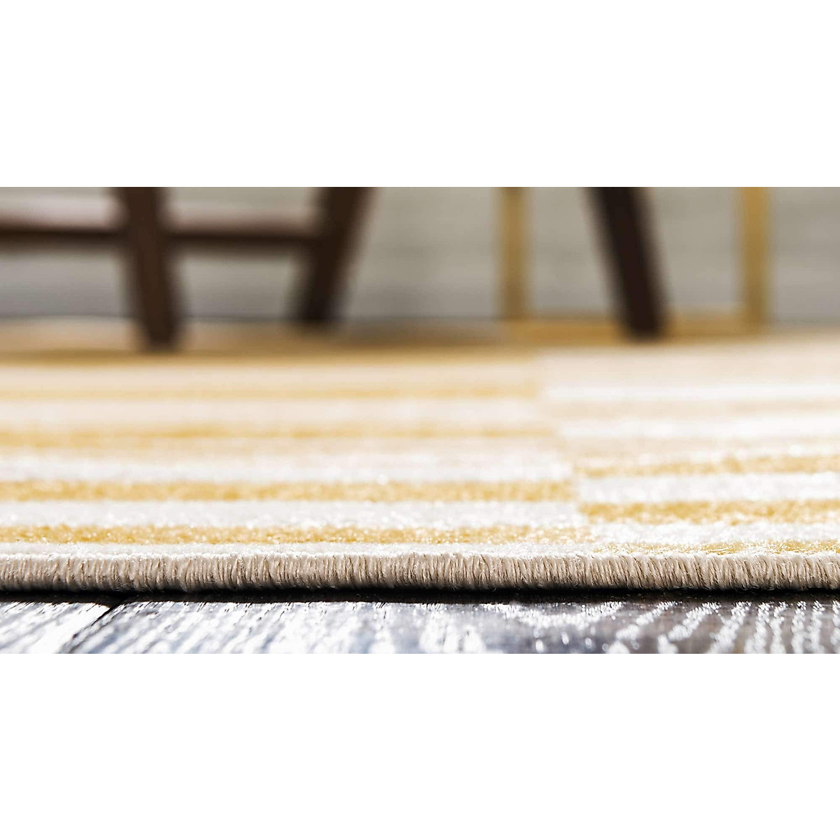 Unique Loom Williamsburg Collection Casual Transitional Thick Alternating Stripes Area Rug, 4 x 6 ft, Yellow/Beige