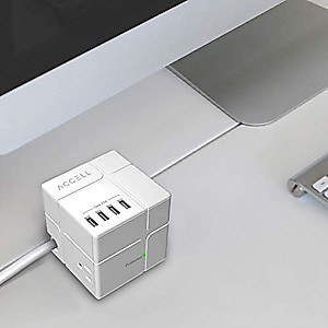 Accell Power Cube - Surge Protector and USB Wall tap Power 2-in-1 Combo, 3 Protected AC outlets, 6 USB-A Ports, 6ft Cord, Black, 540J, UL Certified