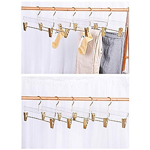 Acrylic Pants Hangers for Clothes with Gold Hook Suit Hangers Non Slip Velvet with Clips Heavy Duty Gold Hanger 5 Pack and 10 Pack