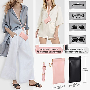 CHICECO Squeeze Top Sunglass Case-Portable Eyeglass Pouch with Adjustable Lanyard Soft Leather Glasses Case 2 Pack