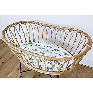 NODNAL CO. Leafy Bassinet Fitted Sheet - 100% Jersey Cotton for Baby Girl/Boy - Gender Neutral/Floral Eucalyptus Universal Fitted Cover Sheets (Leafy Greens)