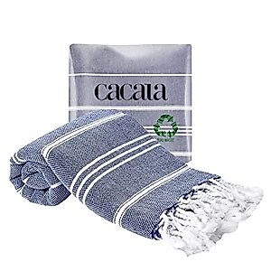 Cacala 100% Turkish Cotton Kitchen Tea Towels, Highly Absorbent Luxury Soft Quick Drying Dish Towel with Hanging Loop for Gym, Yoga, Bath, Sports, Cleaning and Kitchen (23 x 36), Dark Blue