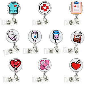 YEALQUE 10 Pack Nurse Badge Reel Holder Retractable Nursing ID Badge Reels Cute for Nurses Doctor Medical Health Hospital Office Worker Gifts(A-10PCS) …