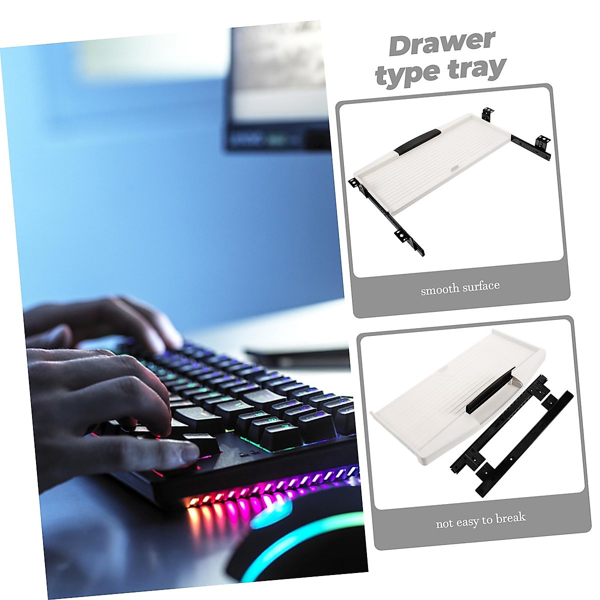 Housoutil Abs Plastic Keyboard Tray Keyboard Guide Rail Computer Desk Accessory Side Mount Keyboard Storage