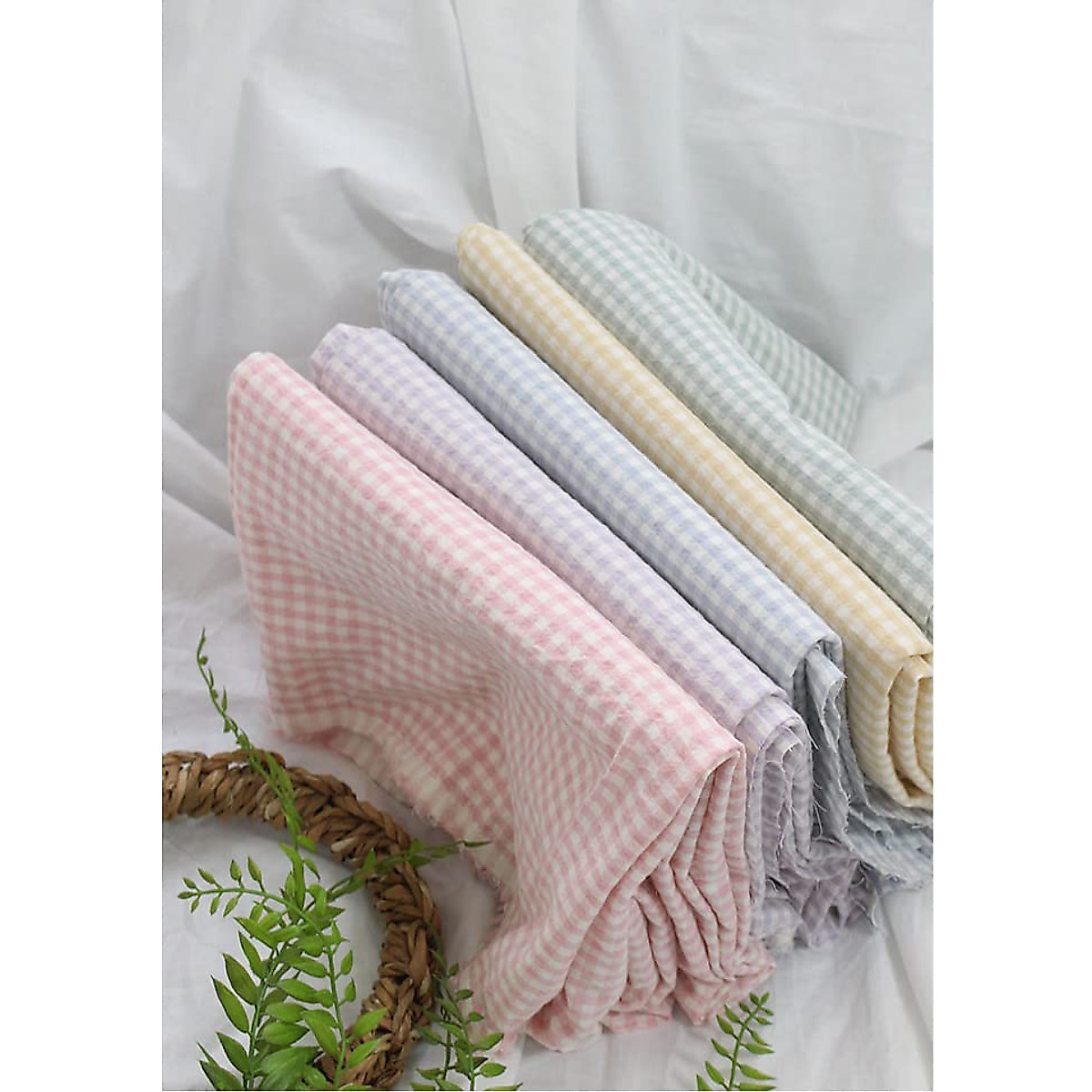 Premium Quality Cotton Fabric by The Yard Yarn Dyed Check Fabric 63" Wide Cozy Bio Washing Full of Emotion Laceking Made in Korea (Mint)