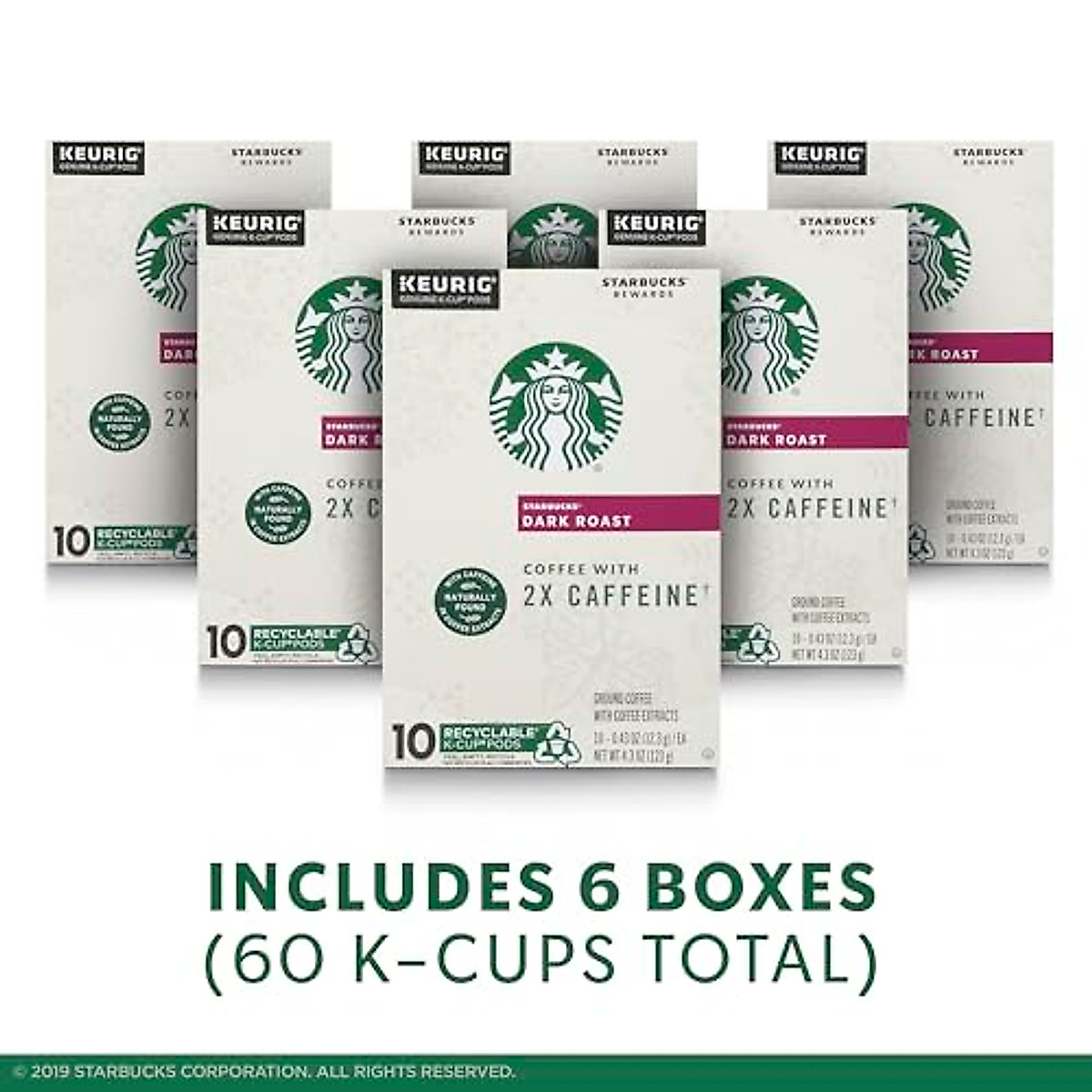 Starbucks Dark Roast K-Cup Coffee Pods with 2X Caffeine, for Keurig Brewers, 6 boxes (60 pods total)