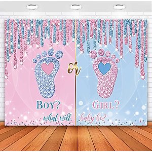 Sensfun 7x5ft Little Feet Gender Reveal Backdrop Boy or Girl What Will Baby Be Party Decoration Pink Blue Backdrops for Baby Gender Reveal Surprise Party Banner Supplies