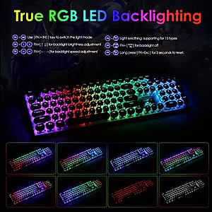 HUO JI E-Yooso Z-88 Mechanical Gaming Keyboard Wired Typewriter Style with Programmable RGB Backlit Clicky Blue Switches Retro Round Keycap Metal Panel for Mac/PC, White