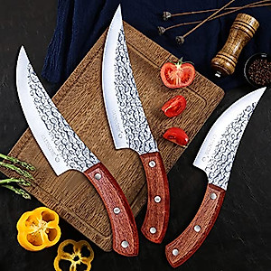 GAINSCOME Handmade Stainless Steel Boning Knife Kitchen Forged Chinese Vegetable Knives Fishing Knife Meat Cleaver Outdoor Cutter Butcher Knife Sharp A-Viking Knife Camping BBQ (6 inch)