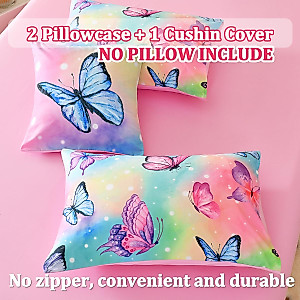 Tasselily Butterfly Bedding Set Full, Pink Butterfly Comforter Set for Girls Kids Teens 6 pcs Bed in a Bag Full Bedding Sets for Girls