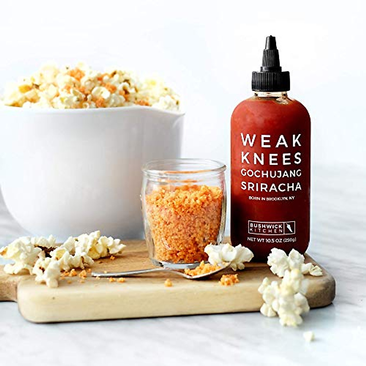 Weak Knees Gochujang Sriracha Hot Sauce | 10.5 oz Easy Squeeze Bottle | Classic Sriracha Chili Sauce mixed with Korean Gochujang Chili Paste | Foodie Gifts, Hot Sauce Gifts, Gifts for Men