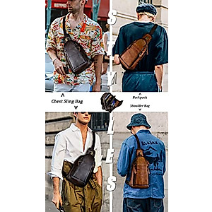 4YRBAGS Men's Sling Bag Backpack Casual Daypack for Men Leather Chest Bag Vintage Shoulder Bag (Coffee)