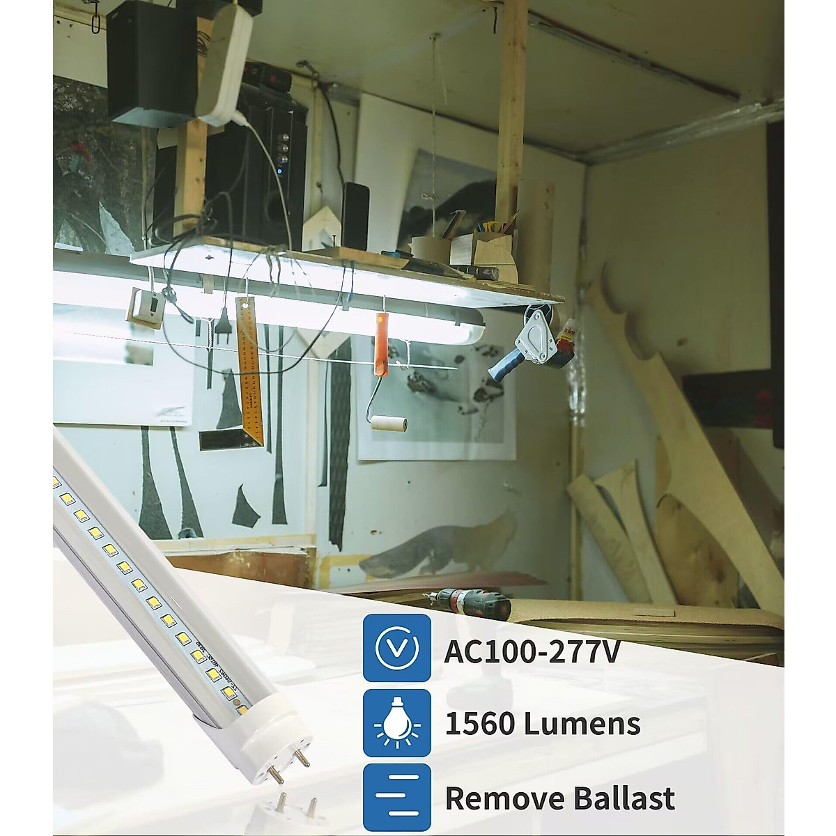 2FT LED Tube Light, T8 T10 Type B LED Light Bulb, 12W 5000K,1560LM High Bright, Replacement 24 Inch F20T12 Fluorescent,Double Ended Power, Clear Cover,4 Pack