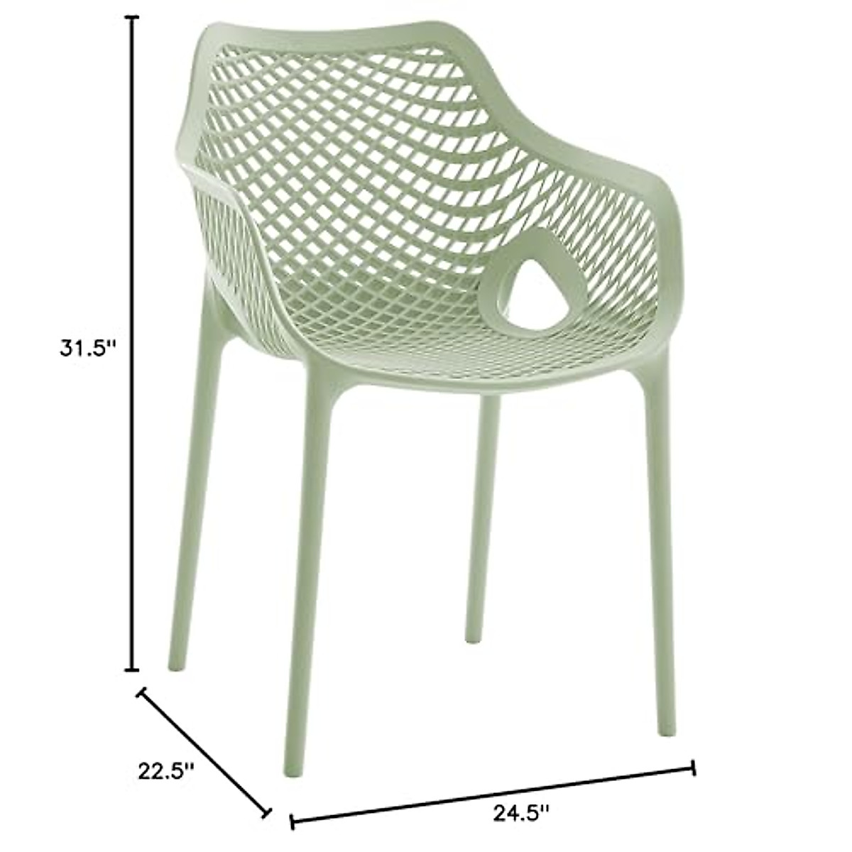 Meridian Furniture 329Mint Modern | Contemporary Patio Dining Chair with Polypropylene Plastic, Weather Resisting for Indoor or Outdoor Use, Set of 4, 22.5" W x 24.5" D x 31.5" H, Mint