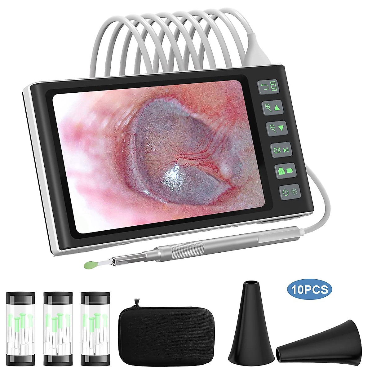 Digital Otoscope with 7.0 Inch Screen, Hiacinto 3.9mm Ear Camera with 6 LED Lights, 32GB Card, 10Pcs Disposable Specula, 12 Ear Spoons, Storage Case