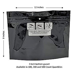 Child Resistant Exit Bags with State Compliance Symbols, Black Grip & Pull, Re-closeable, ASTM-D3475 Compliant in All States (12x9BGNP-100)