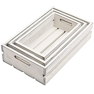 MyGift 16 x 10 Inch Vintage Whitewashed Wood Nesting Storage Crates with Handles, Set of 3
