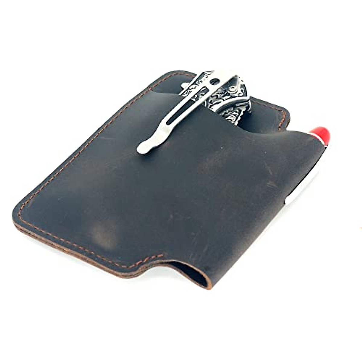 COLEAT Genuine Leather Multitool Belt Sheath Organizer, EDC Belt Pouch for Men, Belt Holder Mini Leather Pocket Organizer Slip, Flashlight Holder, Pen Holder, Knives Sheath Holster Dark Brown