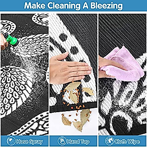 Deeliva Outdoor Camping RV Rug Mat, 9'x12' Waterproof Large Camper Rug Reversible Plastic Straw Rug Outdoor Rugs for Camping, RV, Patio Clearance, Deck, Picnic, Beach (Black & White, Paisley)