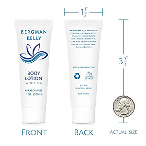 BERGMAN KELLY Travel Size Lotion (1 fl oz, 100 PK, White Tea), Delight Your Guests with a Revitalizing and Refreshing Body Lotion, Quality Mini and Small Size Guest Hotel Toiletries in Bulk