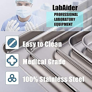 2 Pack Large and 3 Pack Small Trays Professional Medical Surgical Stainless Steel Tray Non Toxic Heavy Duty Thickening Pan for Kitchen Baking, Lab Instrument, Dental, Medical Surgical Instrument, Pet