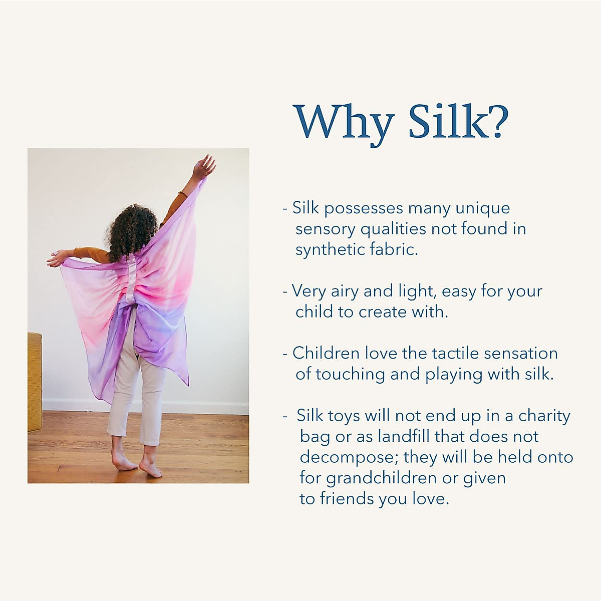 Sarah's Silks Blossom Fairy Wings | Butterfly Costume for Kids, Real Natural Silk Montessori Waldorf Toys Dress Up for Pretend Play | Hand Dyed Toy for Girls Ages 3-8