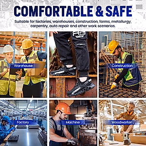 Furuian Safety Shoes Men Work Sneakers, Steel Toe, Lightweight, Comfortable, Black, Size 11.5/13