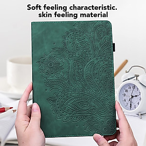 VODEFOX Case for Xiaomi Redmi Pad SE 11 inch 2023 Released,PU Leather Flip Embossed Flower Stand Case Cover with Card Solt Protective Cover for Redmi Pad SE Tablet - Green