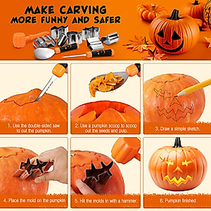 HAUSHOF 24PCS Halloween Pumpkin Carving Kit, Safe and Easy Pumpkin Carving Tools, Stainless Steel Pumpkin Carving Stencils for Halloween Jack-O-Lanterns, With Hammer & Camping Lantern