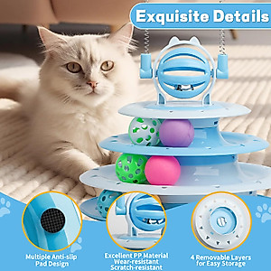 Goosheep Cat Toys Interactive Cat Toys for Indoor Cats Kitten Toys Interactive Cat Toy Cat Puzzle Toy Cat Ball Toy with 2 Cat Teasers (Blue)