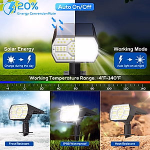 NYMPHY Solar Lights Outdoor Waterproof IP68, 56 LED 3 Lighting Modes Solar Powered Garden Yard Spot Solar Lights for Outside Landscape- 6 Pack (Cool White)