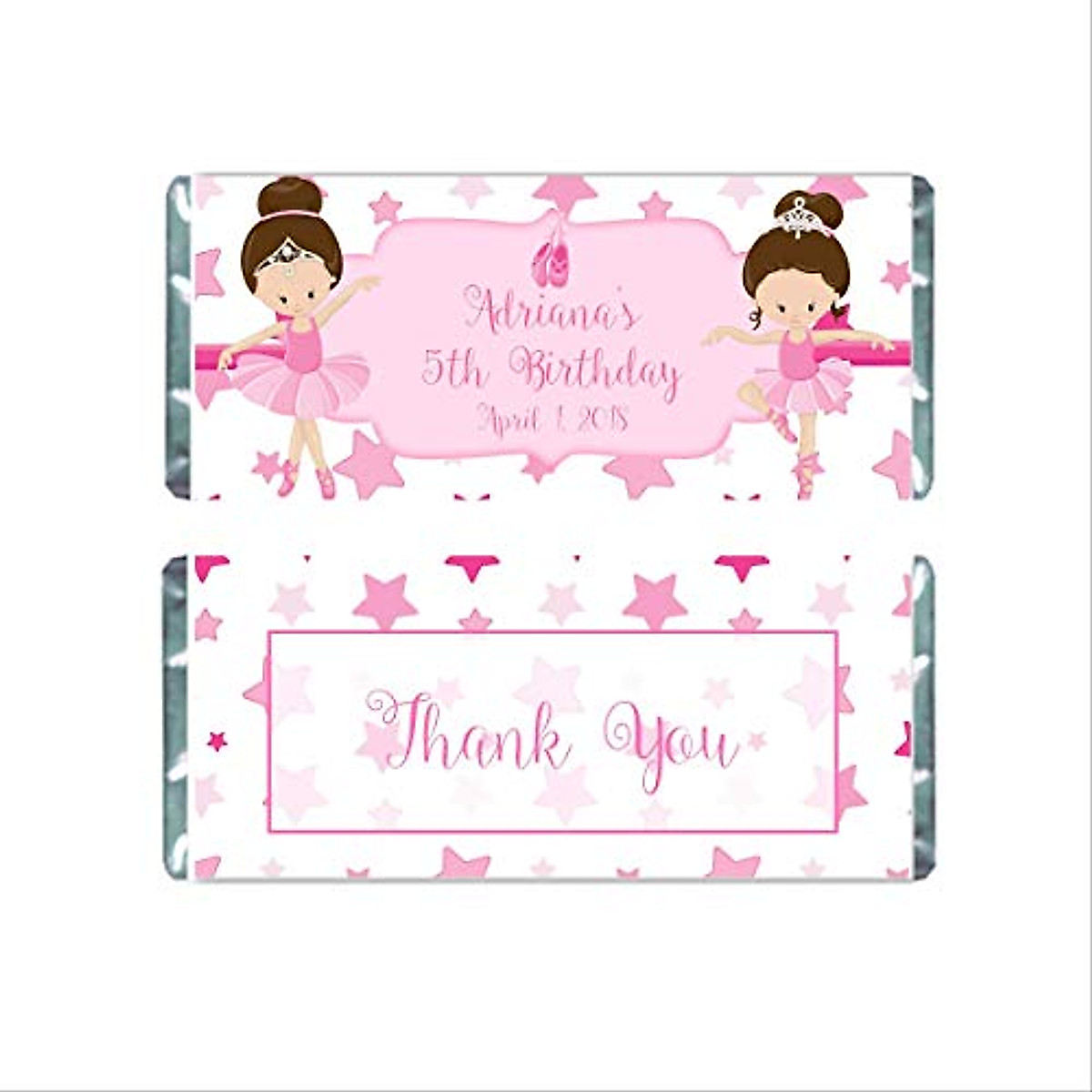 Ballet Personalized Candy Bar Wrappers for Girls Birthday Party Favors, Ballerina Wrappers for Hershey Bar Pack of 20