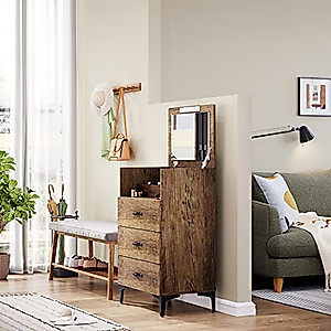 LINSY HOME Dresser with Mirror, Chests of Drawers with Antique Handles Wood Dresser with 3 Drawers, Storage Drawer with Makeup Organizer & Anti-Tipping Device, Oak Brown