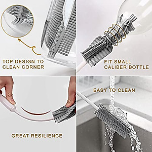 Bottle Cleaning Brush Set, Long Handle Silicone Cleaner Brushes + Thermos Lid Cup Brush + Drinking Straw Brush for Cleaning Baby Bottles, Narrow Neck Bottle, Sport Water Bottle,Tumbler,Glass Vase,3pcs