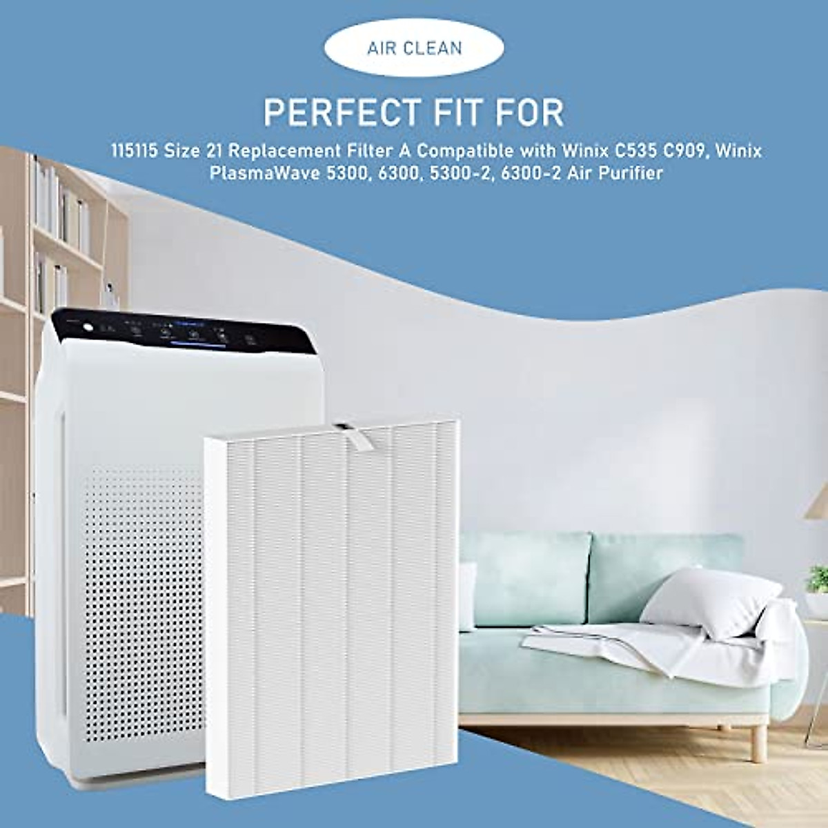 115115 True HEPA Replacement Filter A Compatible with Winix PlasmaWave 5300-2, C535, P300, 6300-2, 5300, 9000 Air Cleaner Purifier, Compare to Part # 115115, 3 Pack HEPA Filter Only