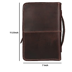 Leather Bible Cover Book Cover Planner Cover with Handle and Back Pocket Size 10.8x6.8x2 inches (Buffalo Leather)