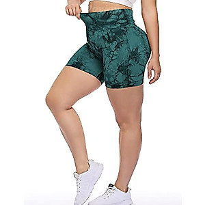 VOYJOY High Waist Seamless Shorts Scrunch Butt Yoga Shorts Contour Gym Shorts Blue Green M