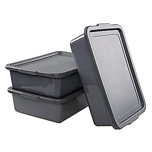 Zopnny Pack of 3 Plastic Bus Tub, Commercial Bus Box with Lid, Grey
