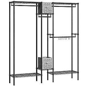 SONGMICS Clothes Rack with Shelves, Garment Rack for Hanging Clothes, Heavy Duty Closet Rack, Steel Portable Closet with Fabric Storage Boxes, Adjustable Shelves, for Bedroom, Black ULGR401B01