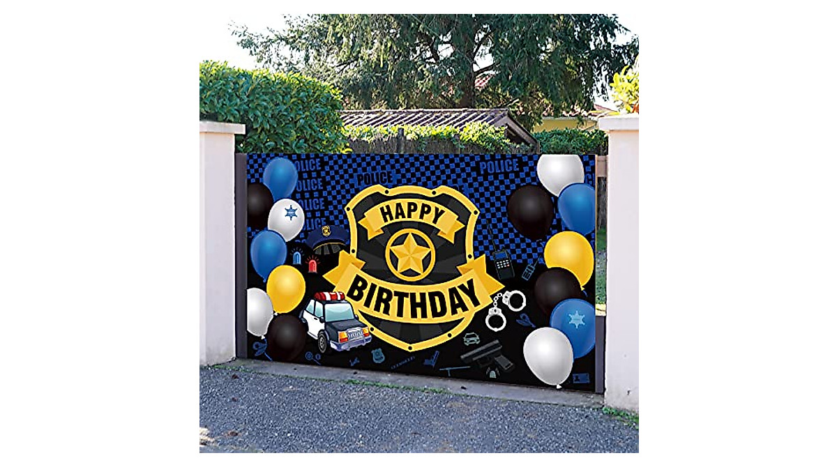 Police Birthday Banner - Large Police Badge Backdrop for Parties