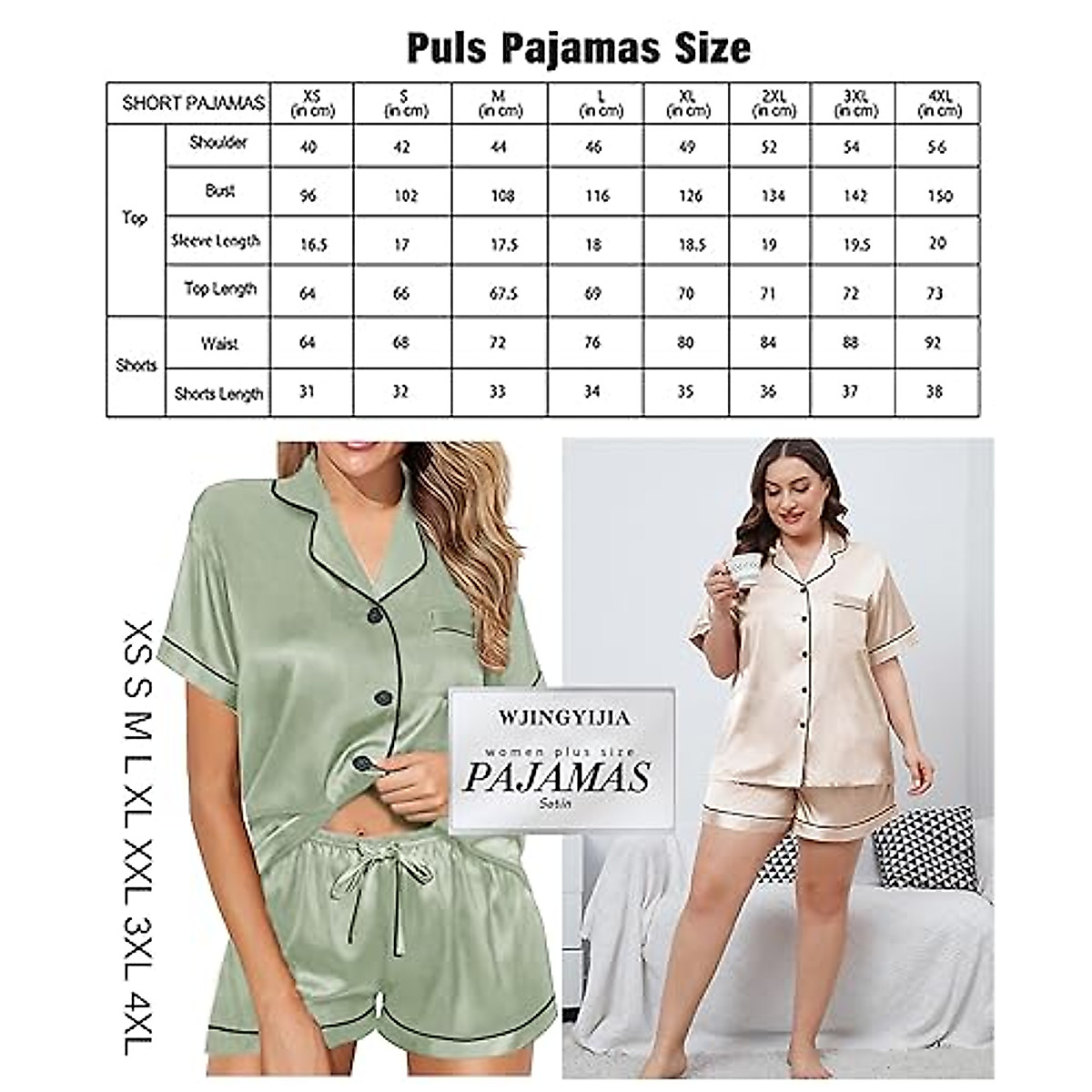 WJing Yi Jia Womens Pajama Sets Silk Satin Pajamas Set Short 2Pcs Pj Sets Button Down Pjs Set Sleepwear Loungewear