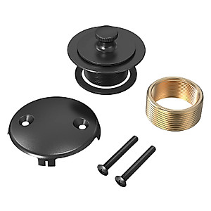 Matte Black Tub Drain and Overflow Kit, Replacement Bath Tub Drain Trim Set,Lift & Turn Bathtub Drain Kit with 2-Hole Overflow Faceplate Conversion Kit Assembly Fine/Coarse Thread