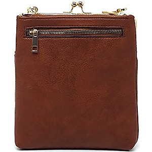 Fashion Kiss Lock Crossbody bag Double Compartment Crossbody Bag Multi Pocket Crossbody bag Satchel Purse (Brown)